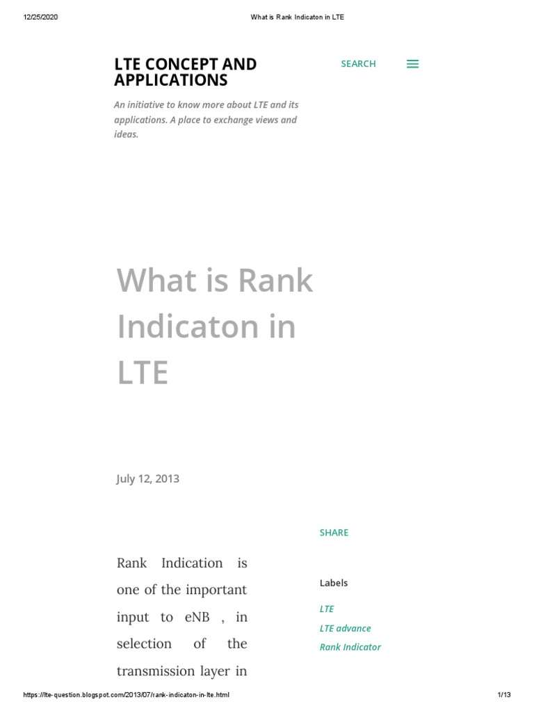 What Is Rank Indicaton in LTE | PDF | Mimo | Computer Networking