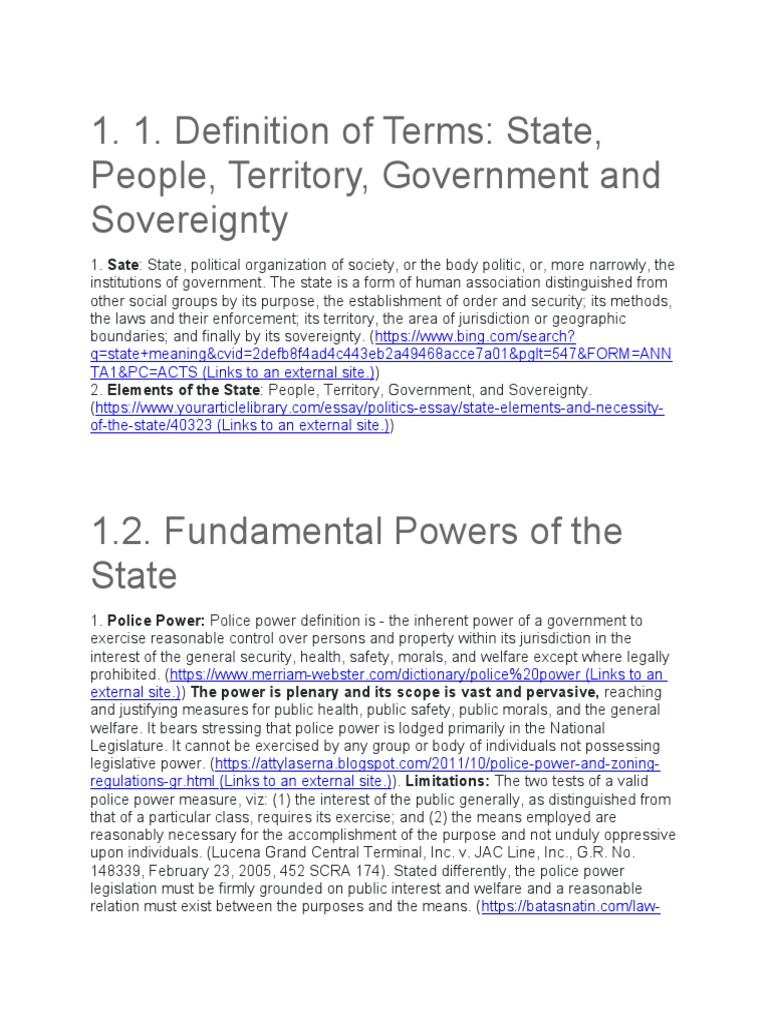 Definition of Terms: State, People, Territory, Government and ...