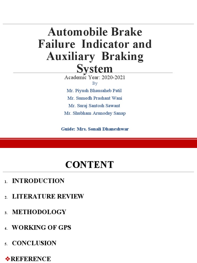 Automobile Brake Failure Indicator and Auxiliary Braking System | PDF ...
