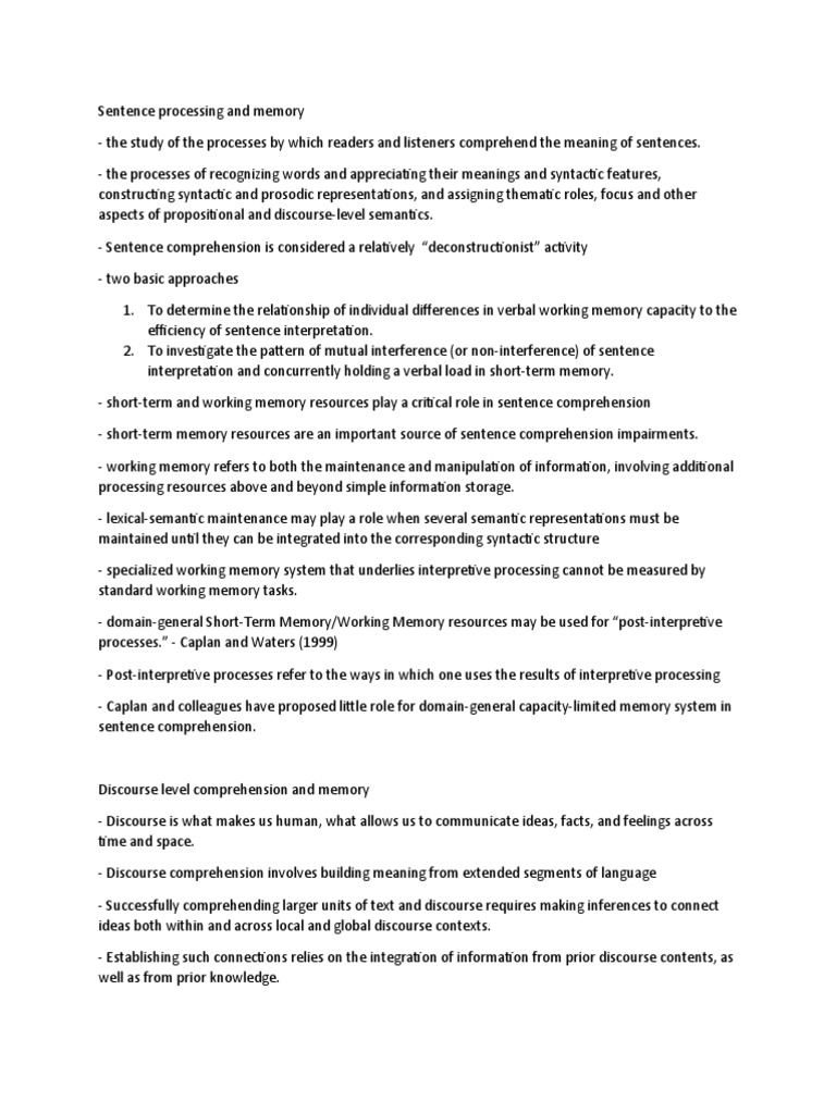 Sentence Processing and Discourse Comprehension | Download Free PDF | Reading Comprehension ...