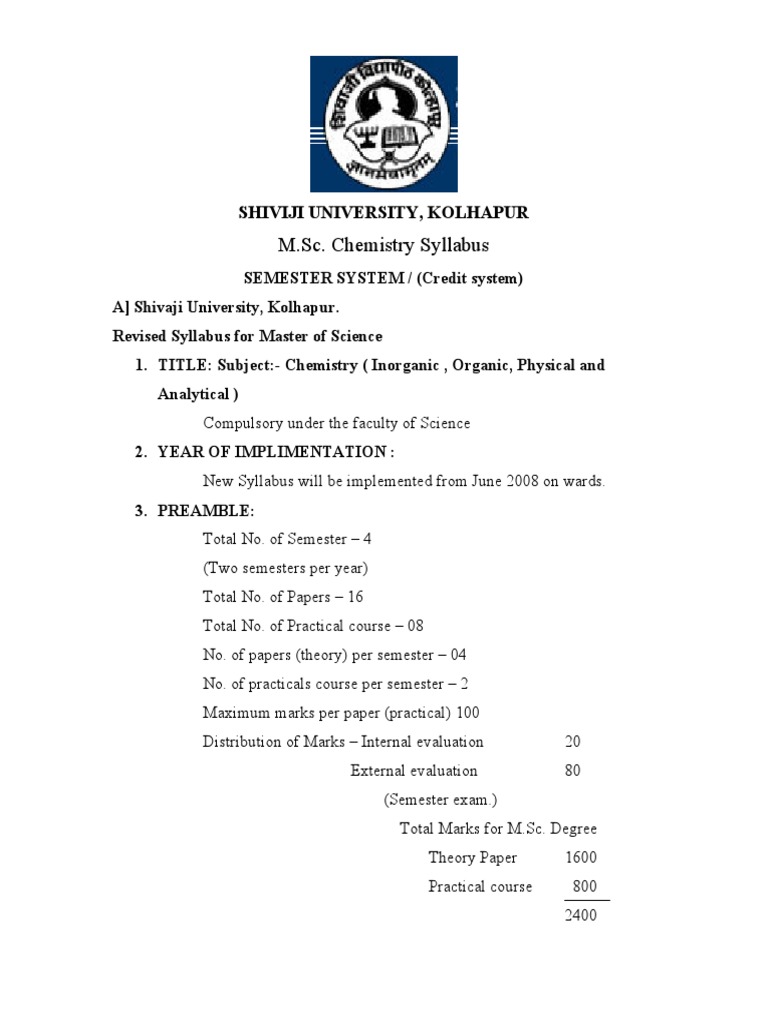 MSC Chemistry Syllabus | PDF | Chemical Reactions | Semiconductors