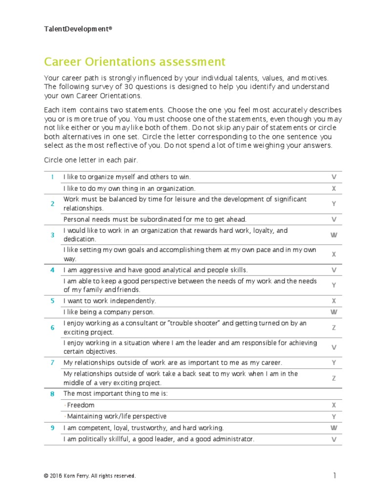 Career Orientation Questionnaire | PDF | Psychology | Behavioural Sciences