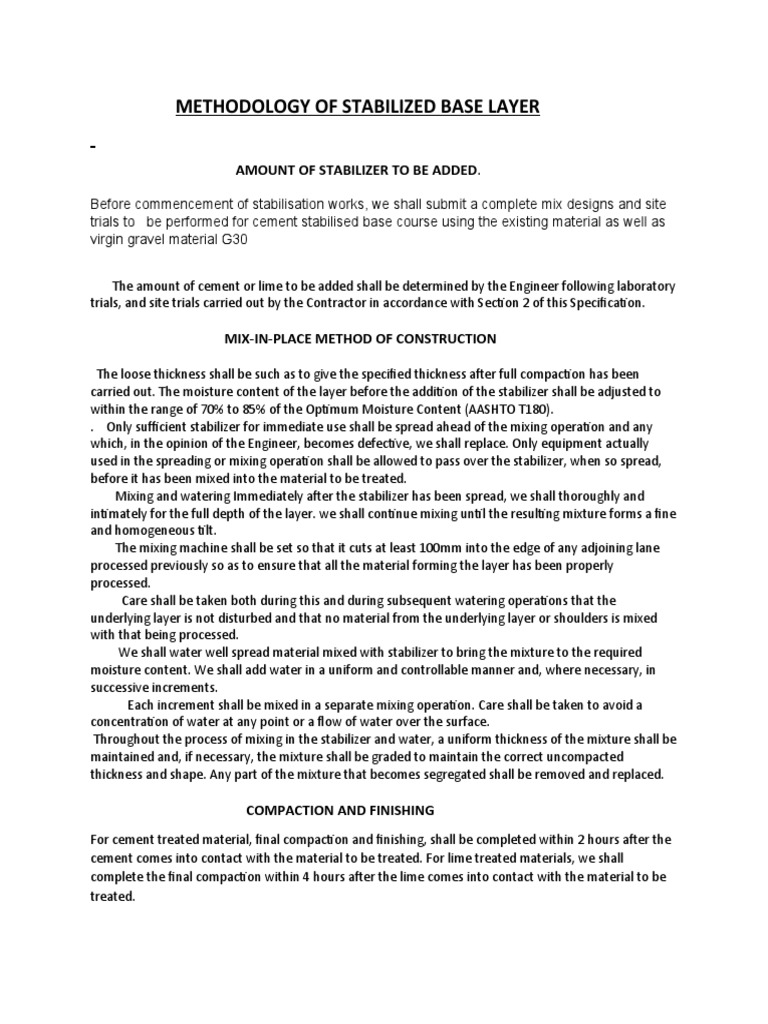 Methodology of Stabilized Base Layer | PDF | Cement | Materials