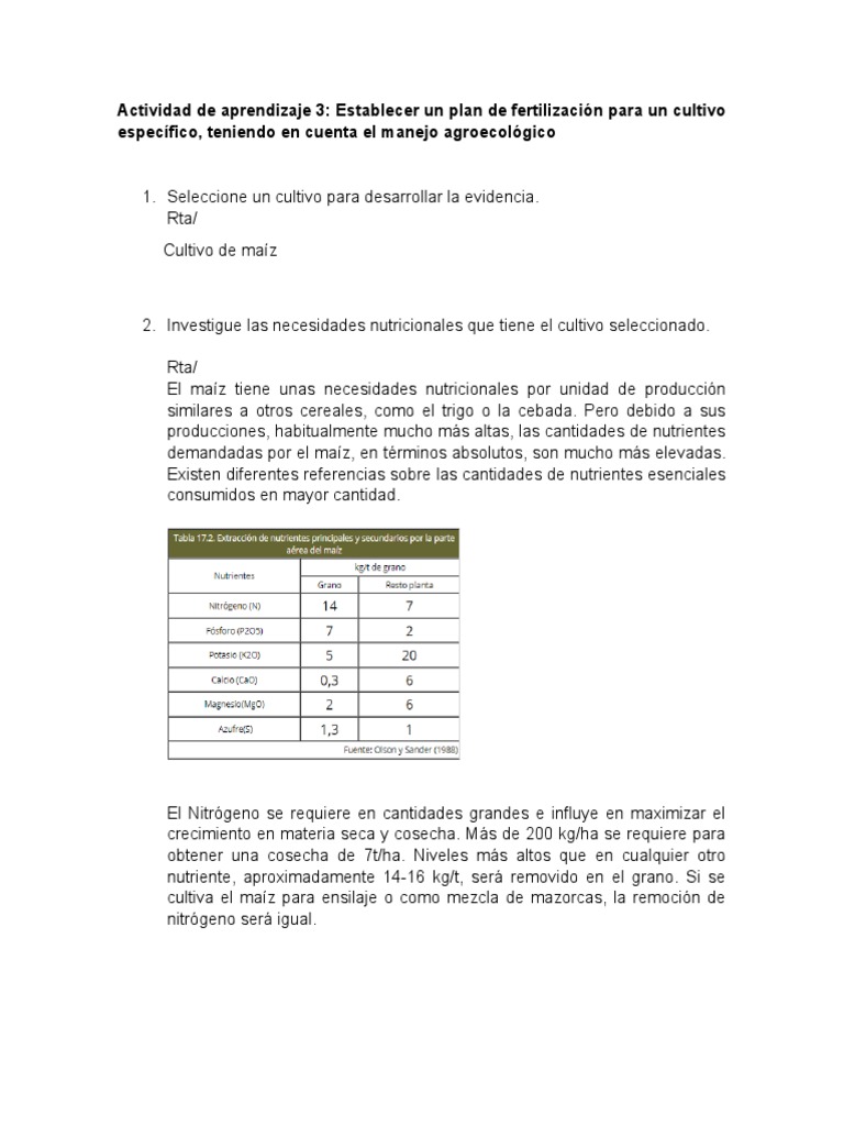 Plan de Fertilización Agroecológica del Maíz | PDF | Fertilizante | Maíz