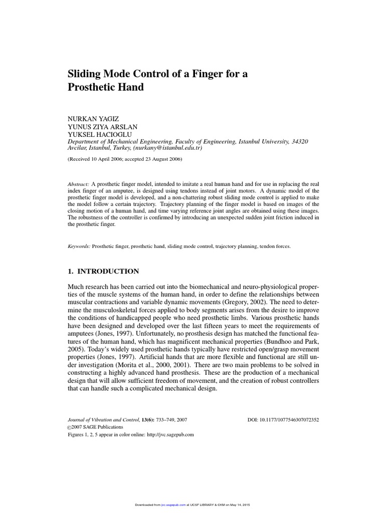 Sliding Mode Control for Prosthetic Finger | PDF | Finger | Hand