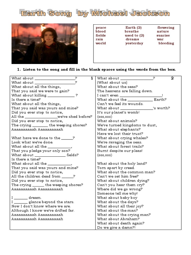 Listen To The Song and Fill in The Blank Spaces Using The Words From ...