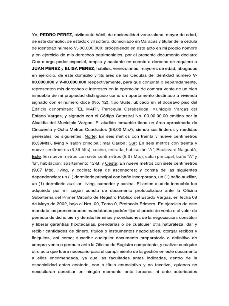 Poder Especial Venta de Inmueble | PDF | Gobierno