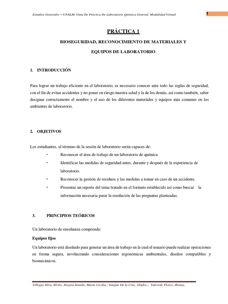 Práctica 1 Bioseguridad y Reconocimiento de Materiales en El Laboratorio | PDF | Laboratorios ...