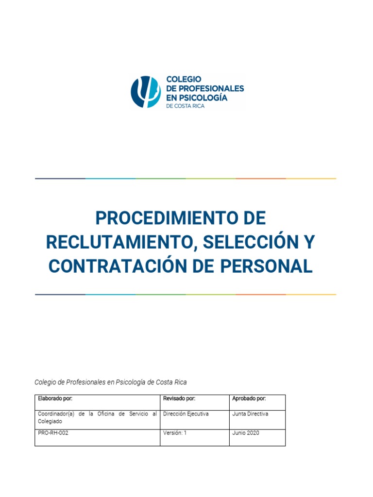 Procedimiento de Reclutamiento Selección y Contratación de Personal | PDF | Gestión de recursos ...