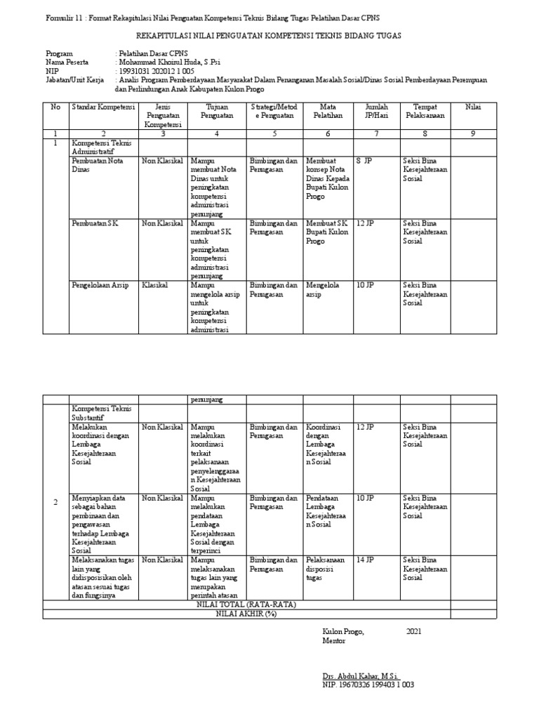 Contoh Pengisian Formulir 11 | PDF