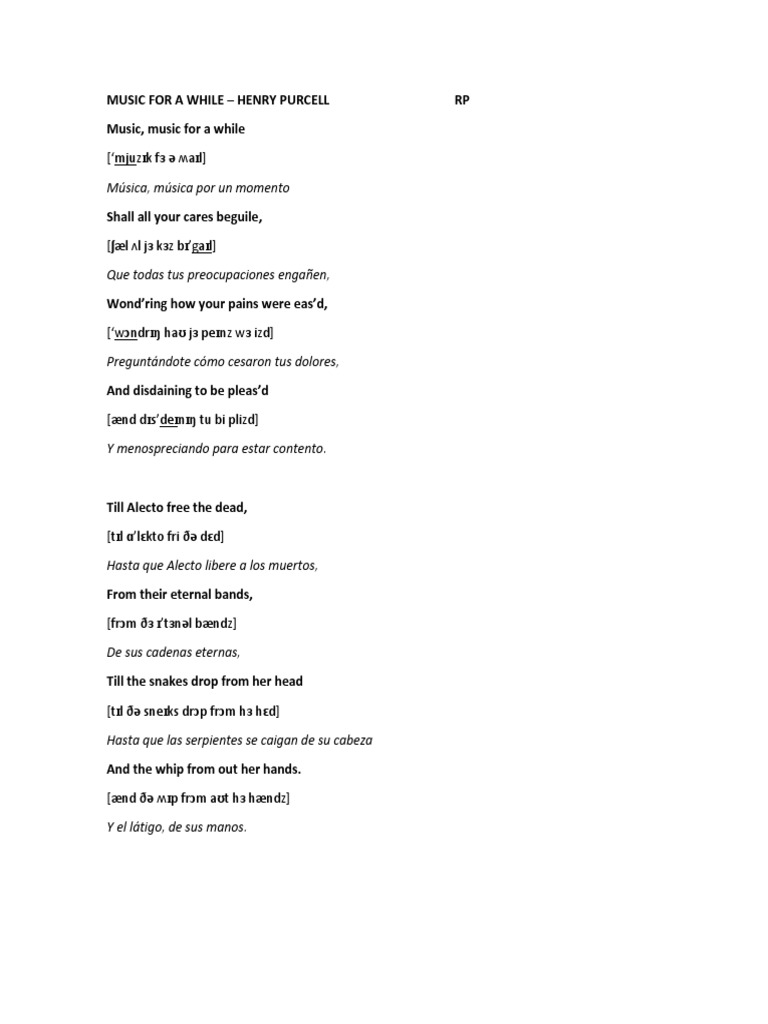 Music for a While - Henry Purcell Poem Summary | PDF