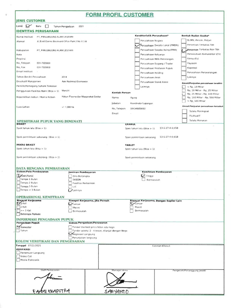 Profil Cus PT Panjujung Alam Lestari | PDF
