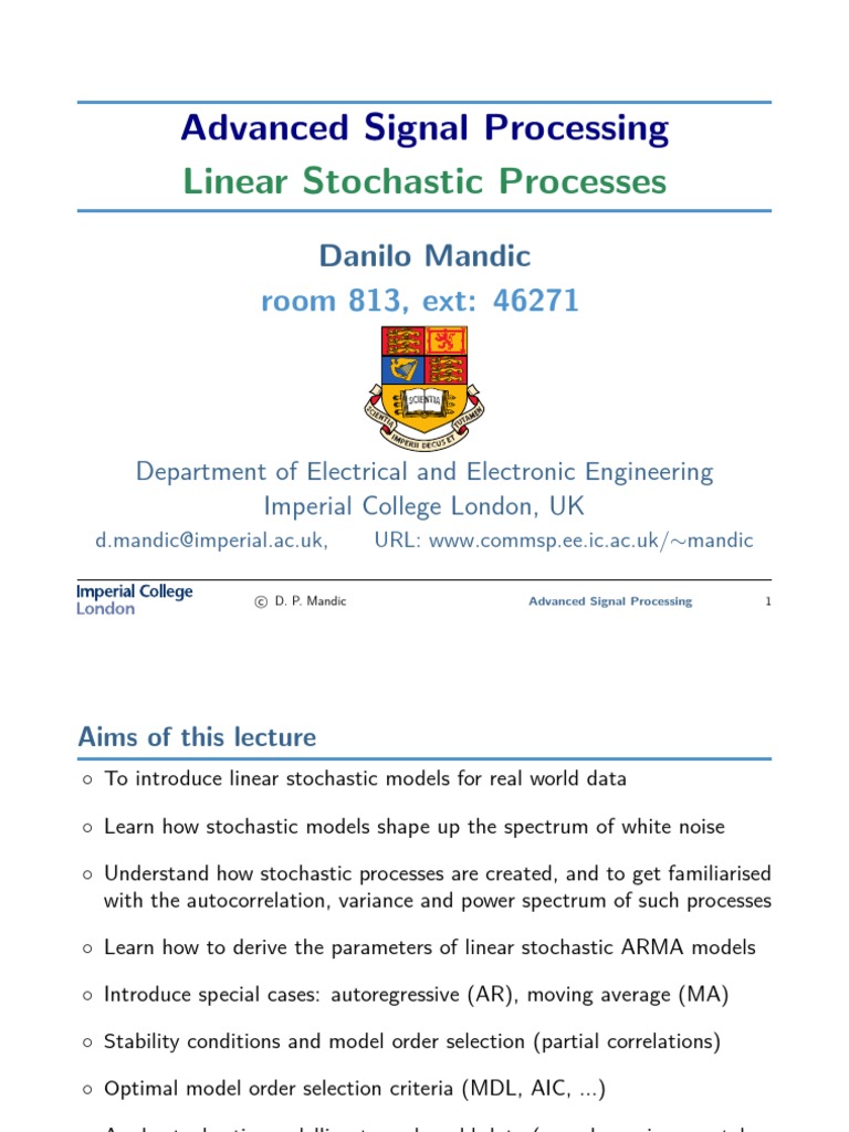 Advanced Signal Processing Linear Stochastic Processes | PDF | Stationary Process ...