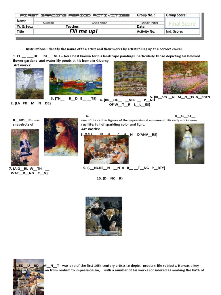 Activity 1.1 | PDF | Impressionism | Paintings