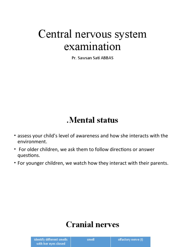 Central Nervous System Examination | PDF | Anatomy | Nervous System