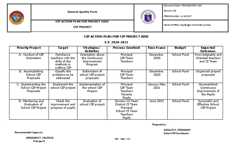 Cip Action Plan | PDF | Evaluation | Science