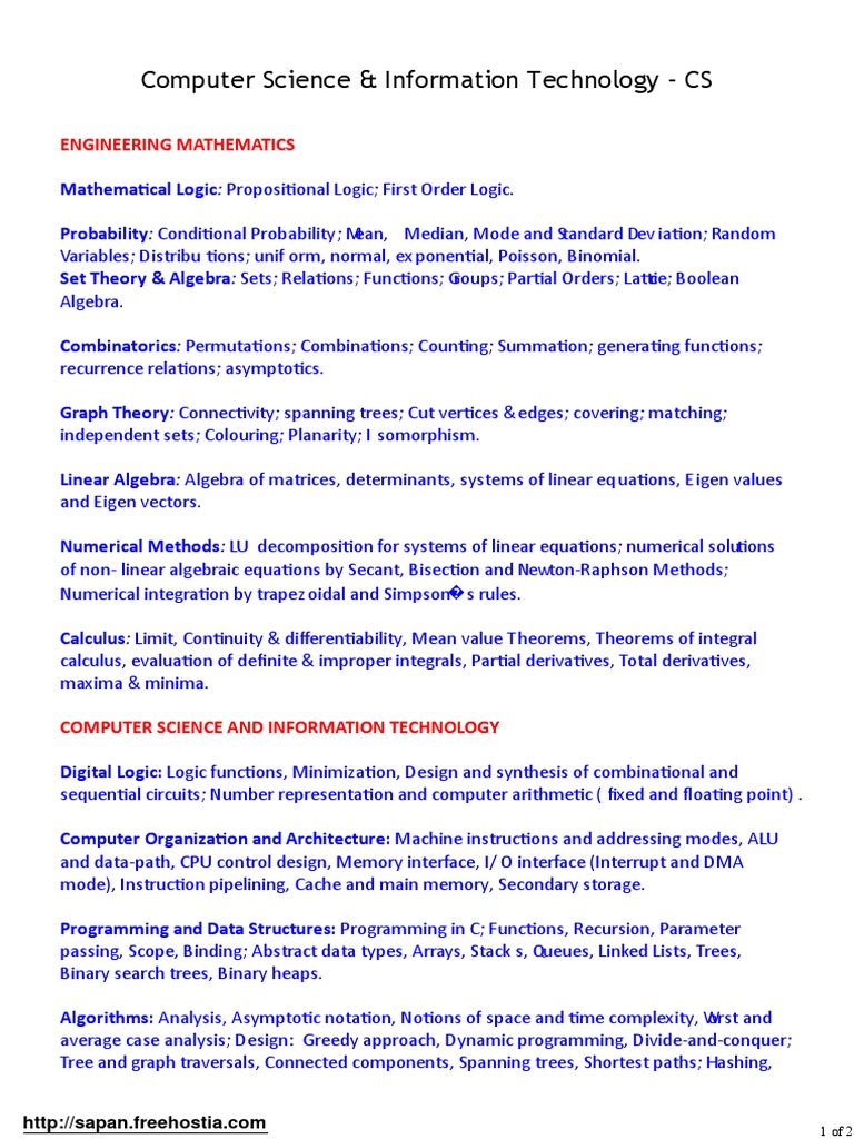 GATE Computer Science & Information Technology Engineering Syllabus ...