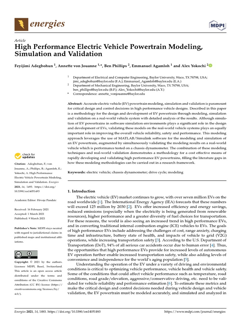 Energies: High Performance Electric Vehicle Powertrain Modeling ...
