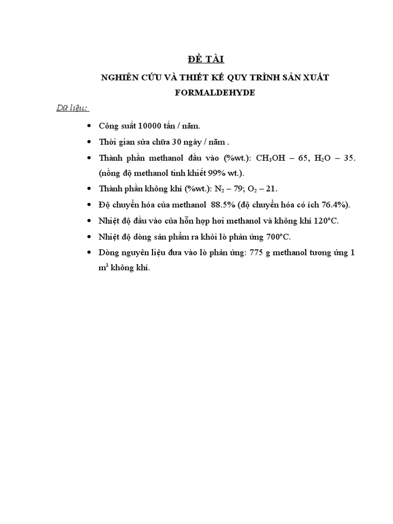 (123doc) Nghien Cuu Va Thiet Ke Quy Trinh San Xuat Formaldehyde | PDF