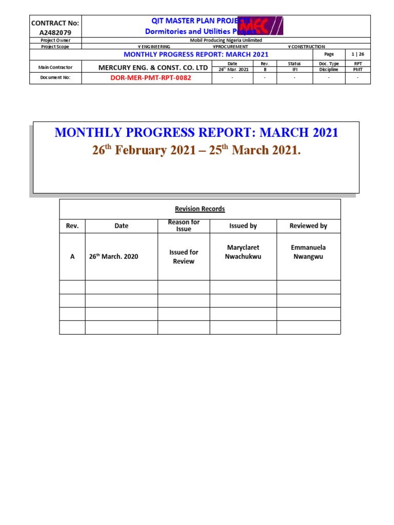 DOR-MER-PMT-RPT-0082 - QIT DORMS Project March. 2021 Monthly Progress ...
