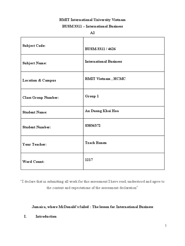 I Declare That in Submitting All Work For This Assessment I Have Read ...