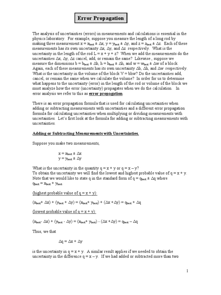 Error Propagation | PDF | Uncertainty | Measurement