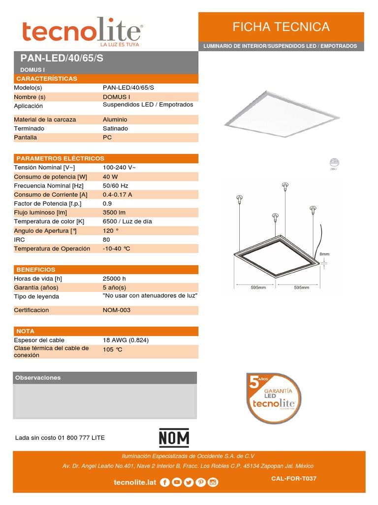 Ficha Técnica Pan-LED 40/65/S | PDF | Tecnología