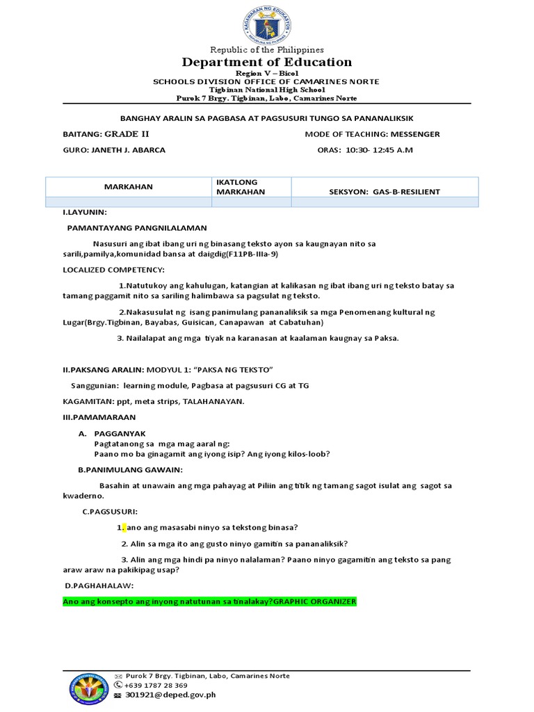 Accros-Janeth Pagbasa Lesson Plan | PDF