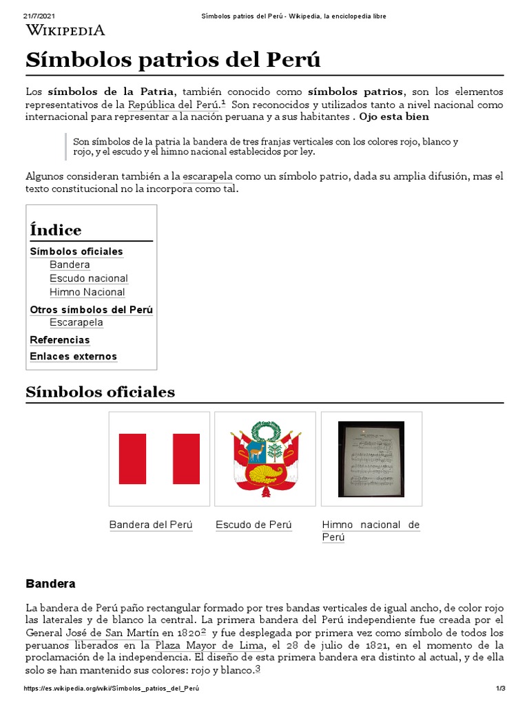 Símbolos Patrios Del Perú - Wikipedia, La Enciclopedia Libre | PDF ...