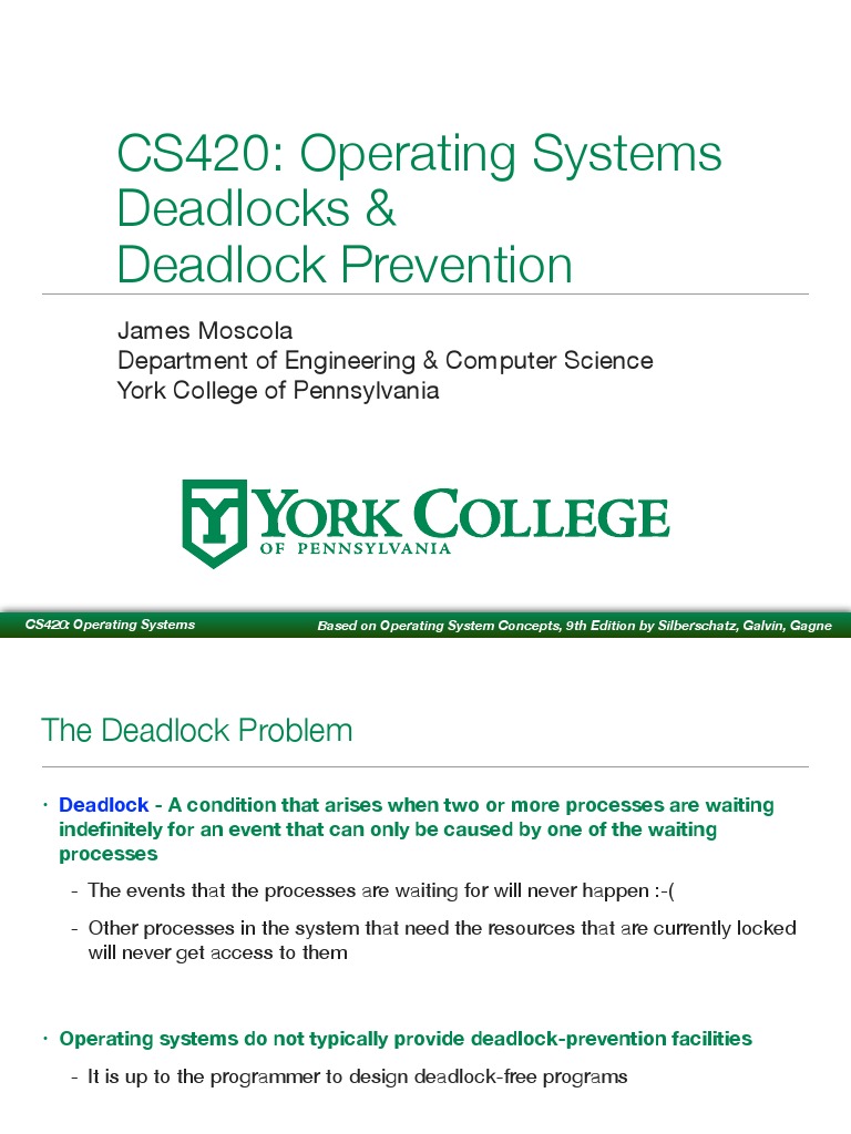 CS420: Operating Systems Deadlocks & Deadlock Prevention | PDF | Operating System | Concurrency ...