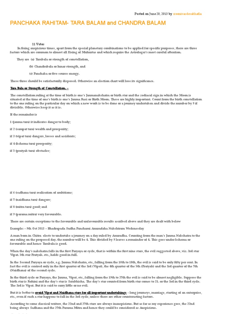 Panchaka Rahitam - Understanding the importance of Tarabala ...
