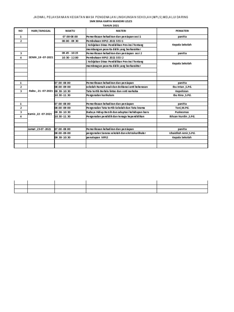 Jadwal Mpls SMK | PDF Jadwal Mpls SMK | PDF