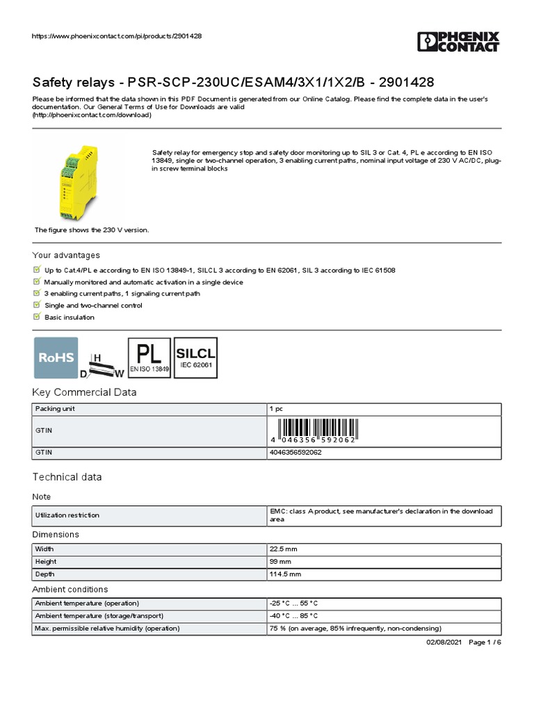 Safety Relays - PSR-SCP-230UC/ESAM4/3X1/1X2/B - 2901428: Key Commercial ...
