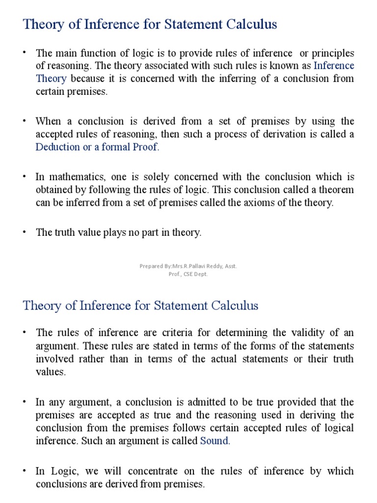 Theory of Inference For Statement Calculus | PDF | Logical Consequence | Argument