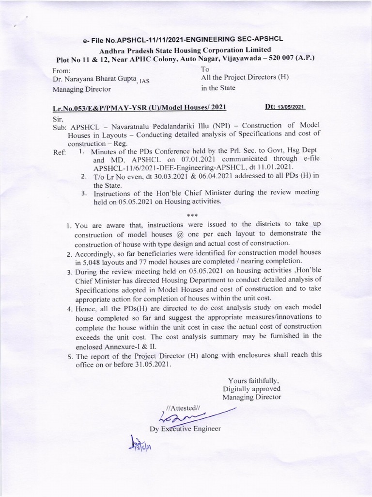 APSHCL - Construction of Model Houses in Layouts | PDF | Engineering ...
