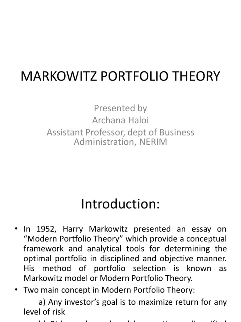 Markowitz Model | PDF | Capital Asset Pricing Model | Modern Portfolio ...
