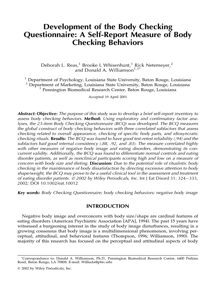 Body Checking | PDF | Eating Disorder | Mental Disorder