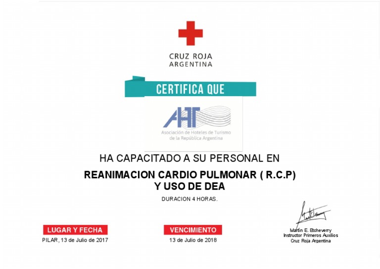 Certificado Grande RCP +DEA MEE-Con La Base | PDF
