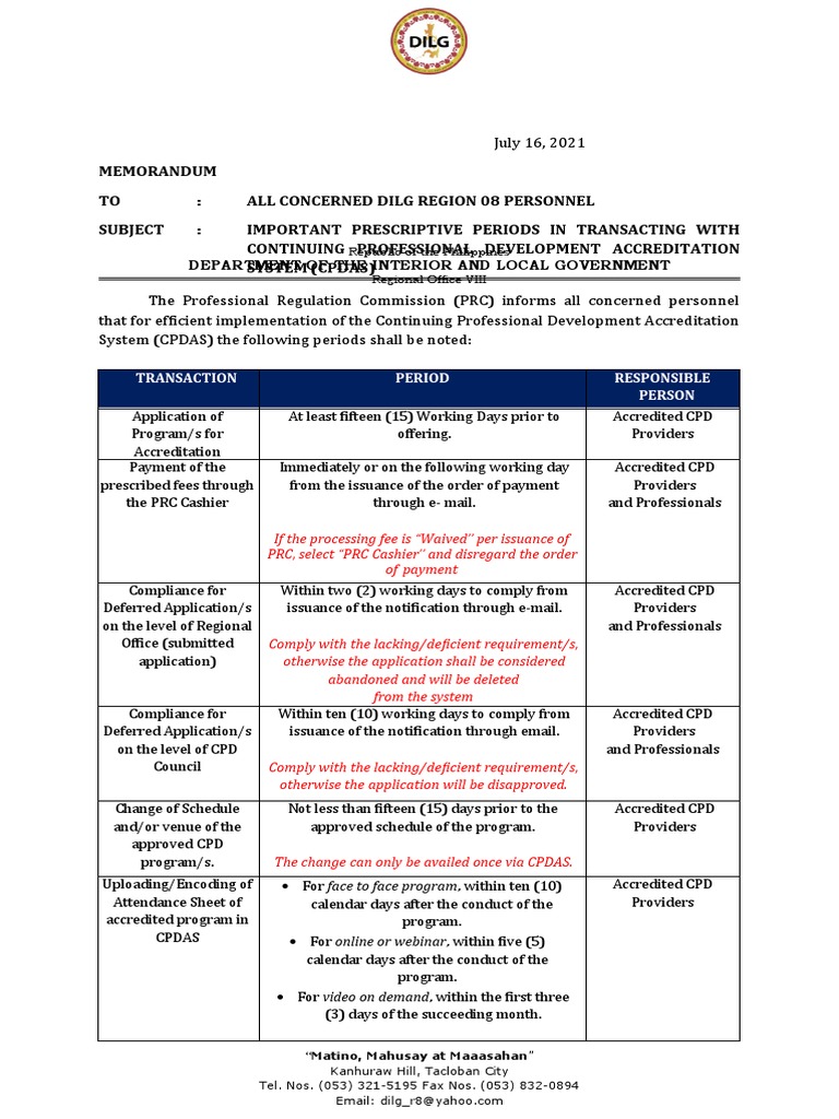 CPDAS Accreditation Prescriptive Periods | PDF | Government | Business