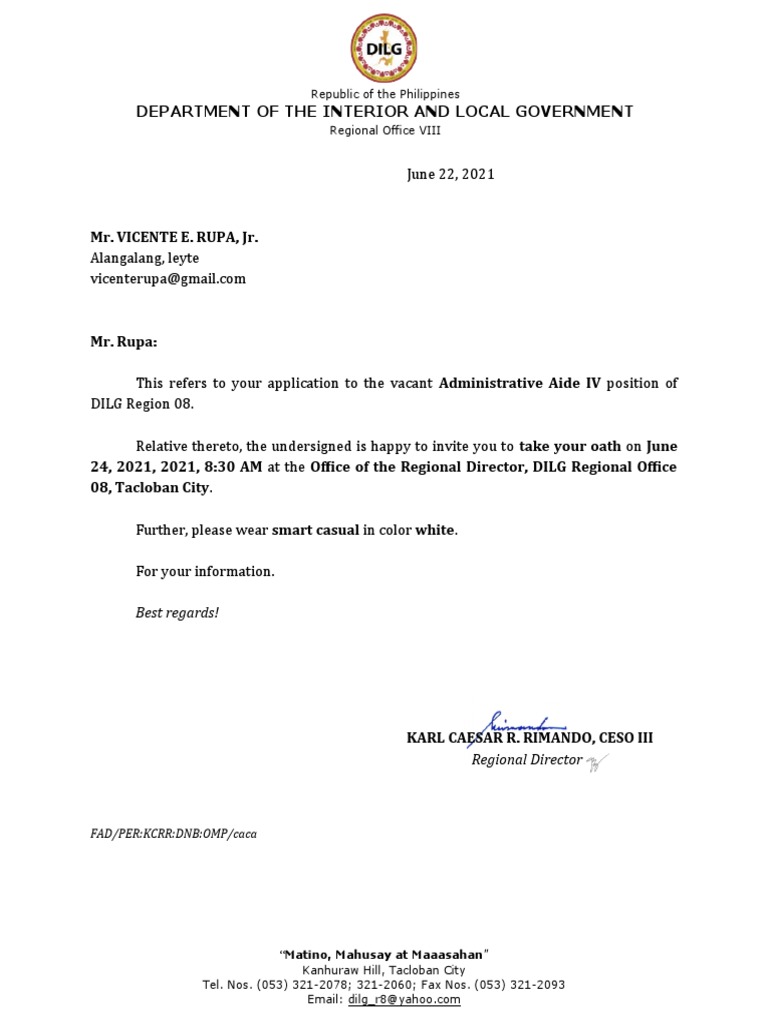 Invitation For Oath Taking | PDF