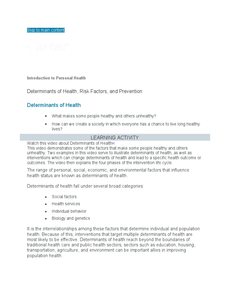 Determinants of Health Risk Prevention | PDF | Health Equity ...