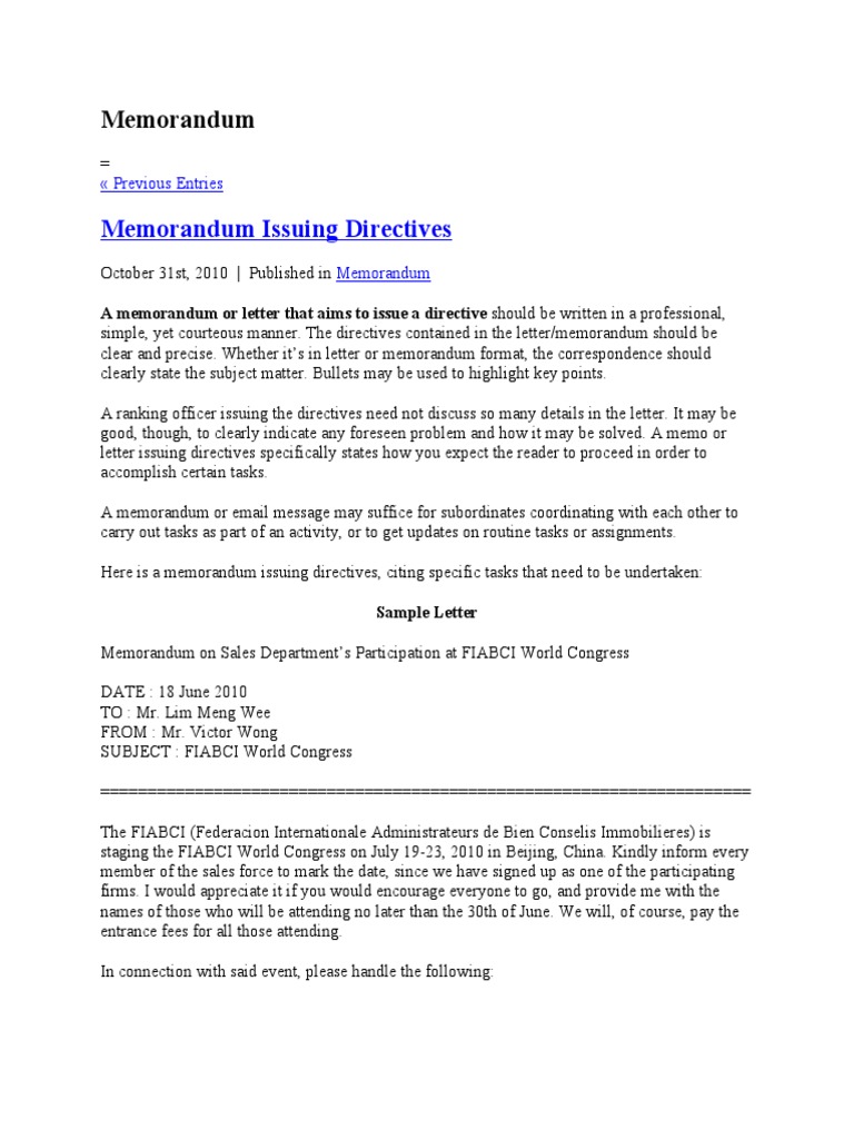 Memorandum Issuing Directives | PDF | Memorandum | Business