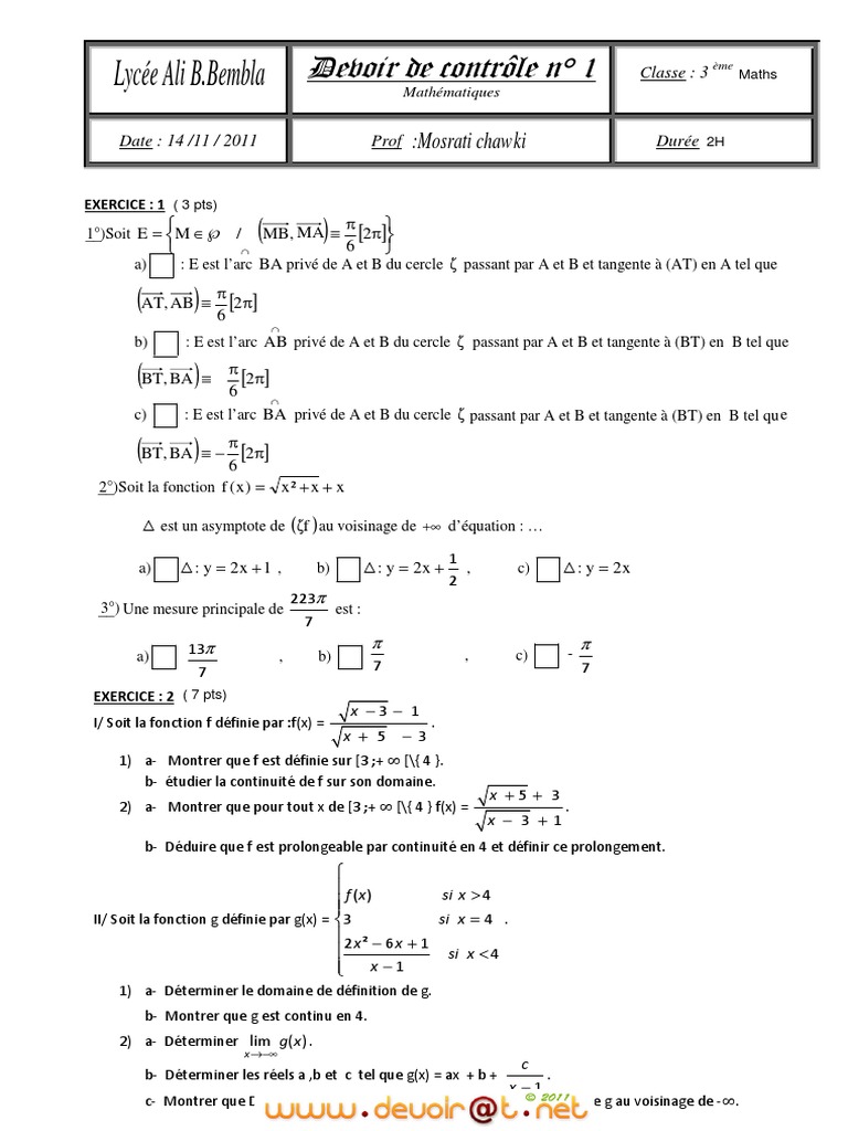 Devoir de Contrôle N°1 - Math - 3ème Math (2011-2012) MR Mosrati Chawki ...