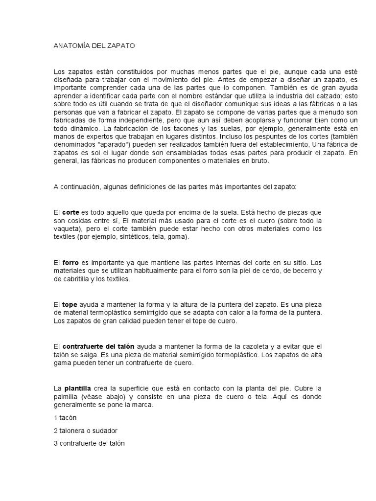 Partes del Zapato y su Función | PDF | Zapato | Calzado