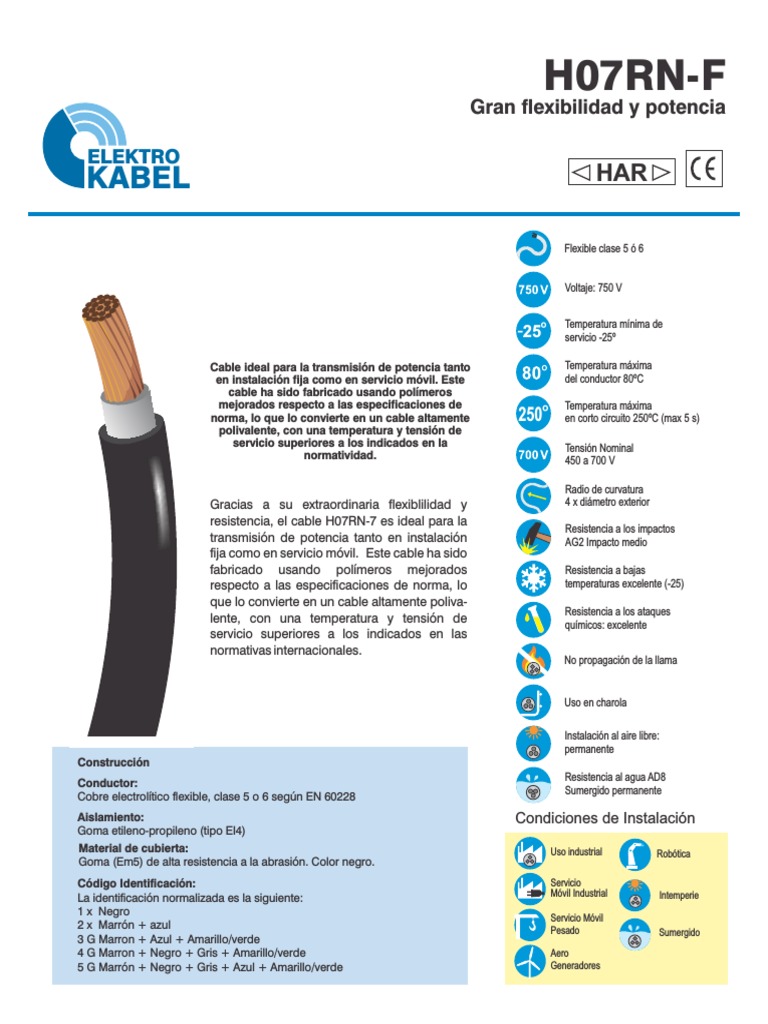 Cable H07RN-F | PDF | Resistencia Eléctrica y Conductancia | Aislador ...