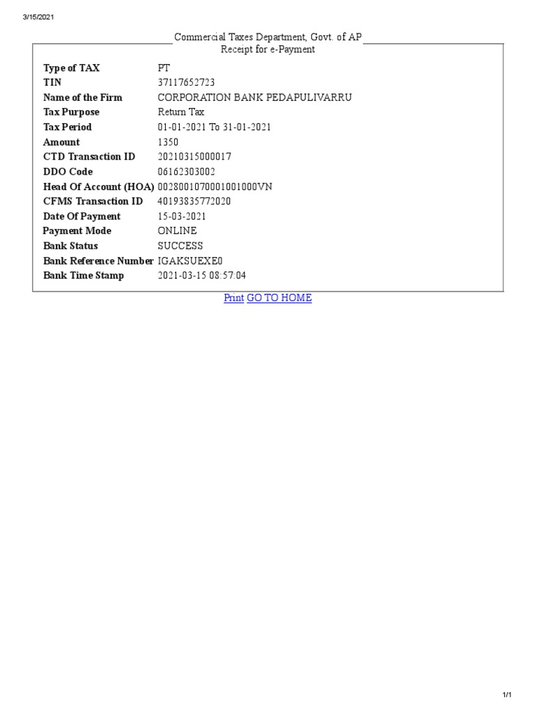 Prof Tax Jan 2021 Receipt | PDF