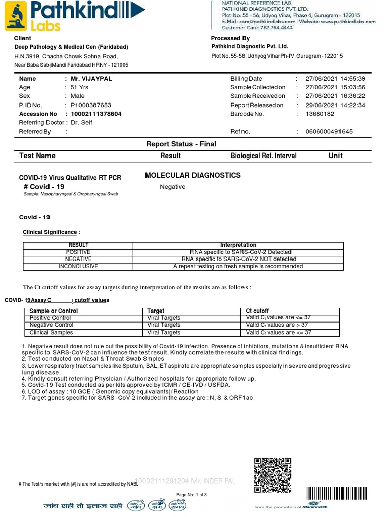 Molecular Diagnostics: Report Status - Final Test Name Result ...