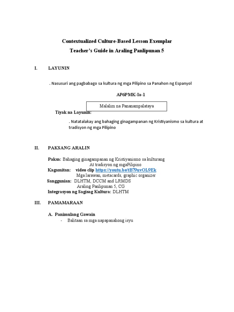 Culture-Based Lesson Exemplar (Grade 5) 1 | PDF