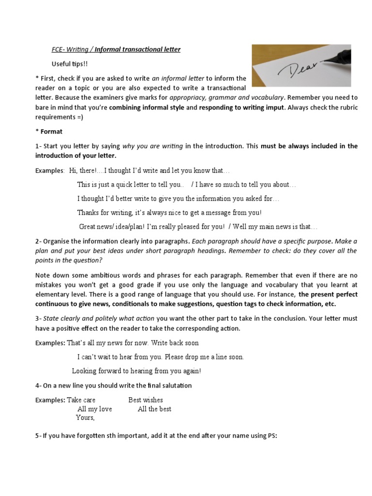 Writing FCE - Informal Letters | PDF | Question | Vocabulary