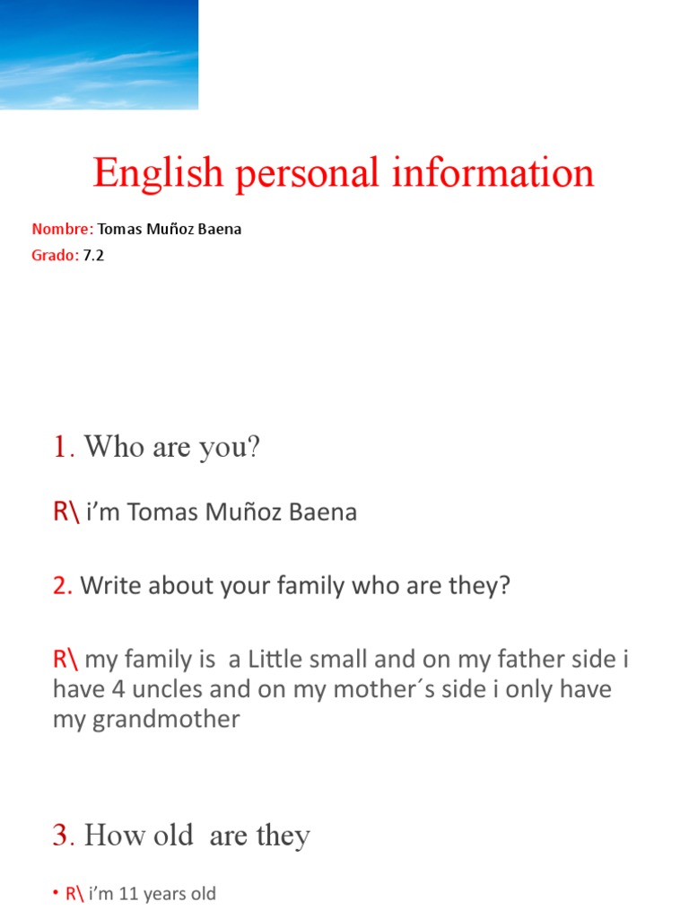 English Personal Information | PDF